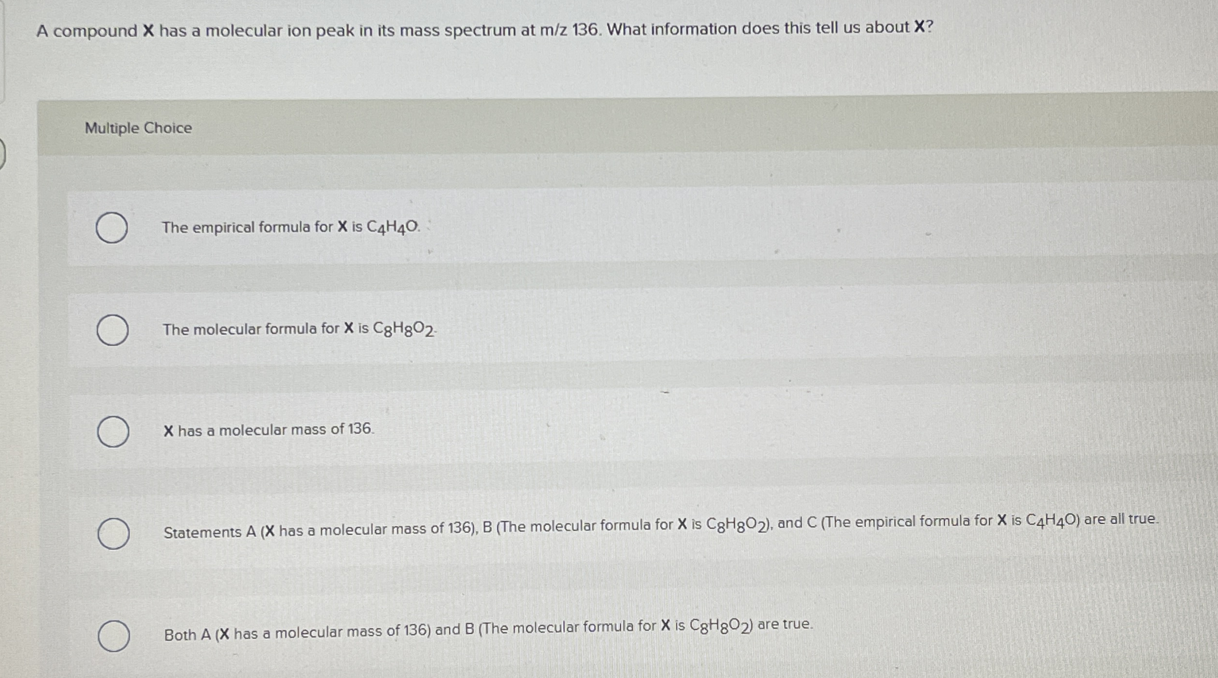 Solved A compound x ﻿has a molecular ion peak in its mass | Chegg.com