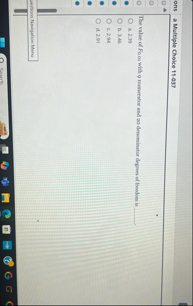 Solved onsa Multiple Choice 11-037The value of F0.01 ﻿with 9 | Chegg.com