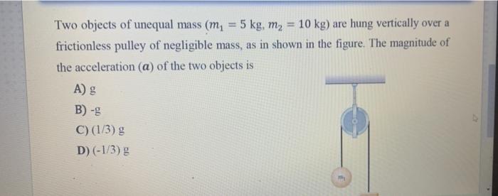Solved Two objects of unequal mass (m= 5 kg, m2 10 kg) are | Chegg.com