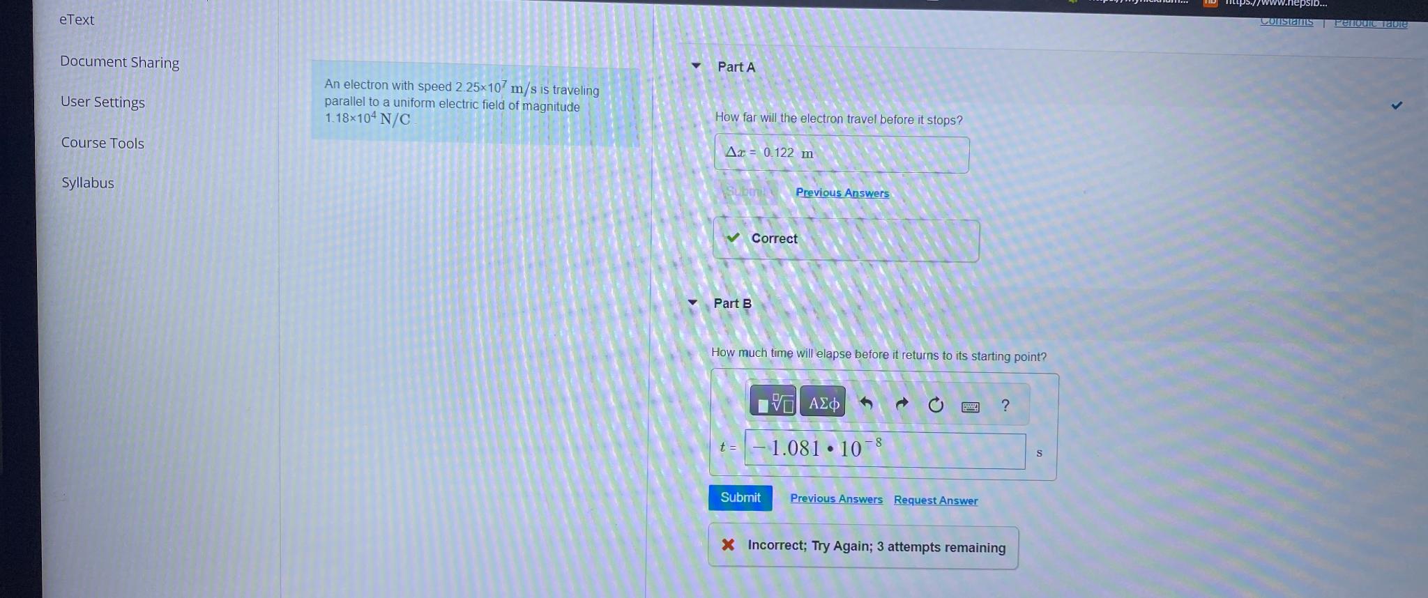 Solved eTextDocument SharingPart AUser SettingsAn electron | Chegg.com
