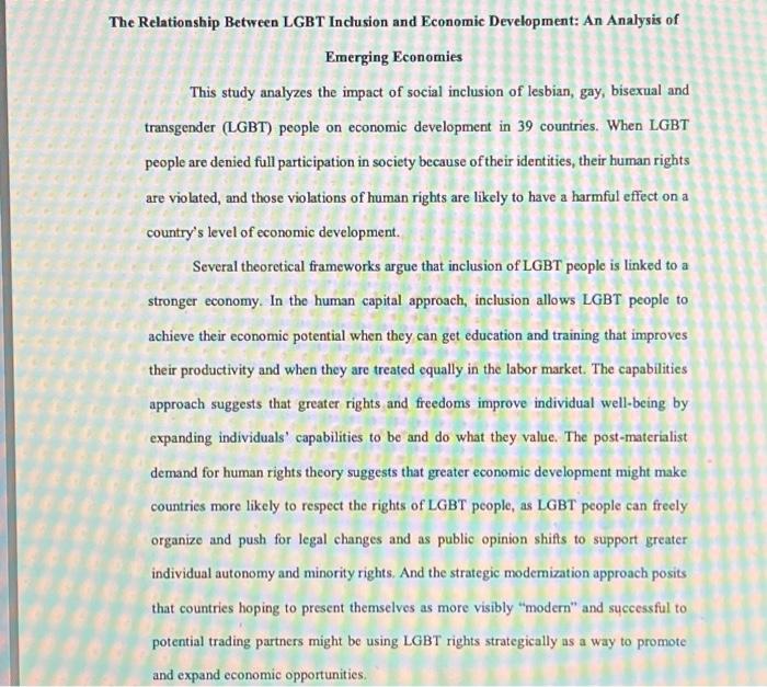 Solved The Relationship Between Lgbt Inclusion And Economic