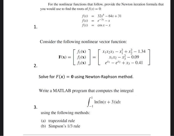 For the nonlinear functions that follow, provide the | Chegg.com