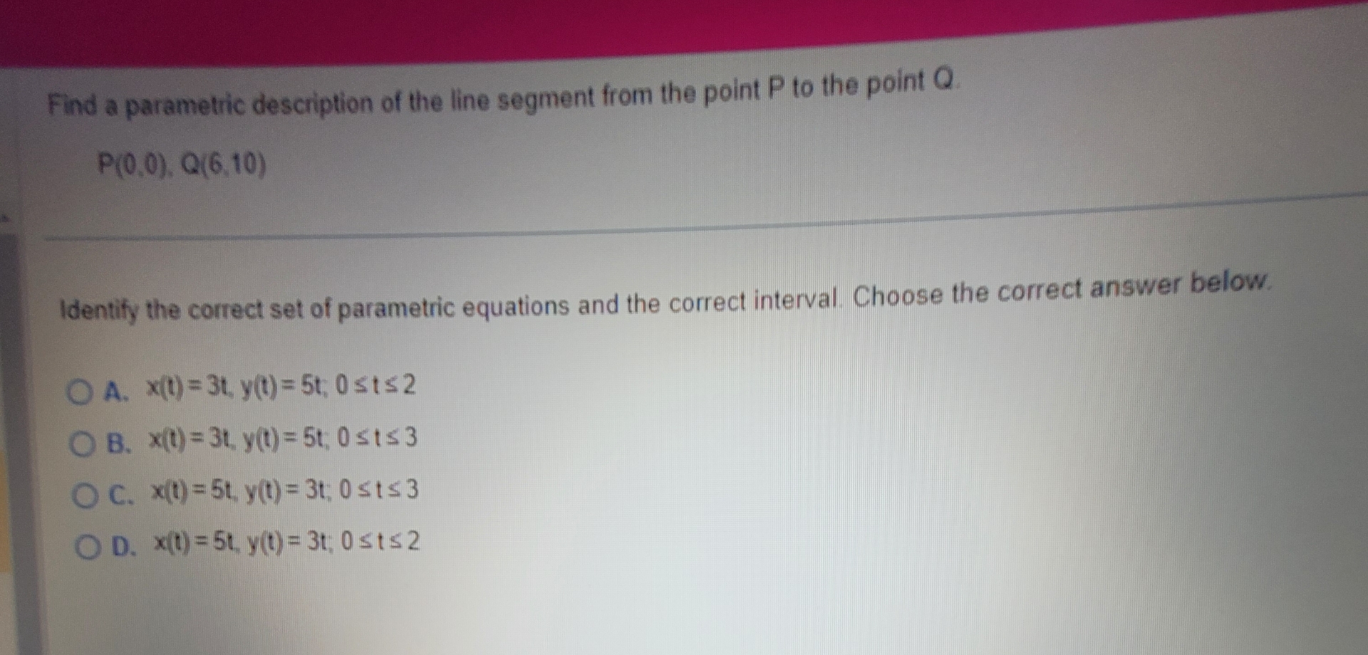 Solved Find a parametric description of the line segment | Chegg.com