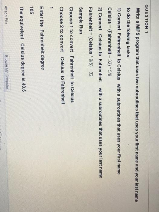 Solved QUESTION 1 Write a MIPS program that uses two | Chegg.com