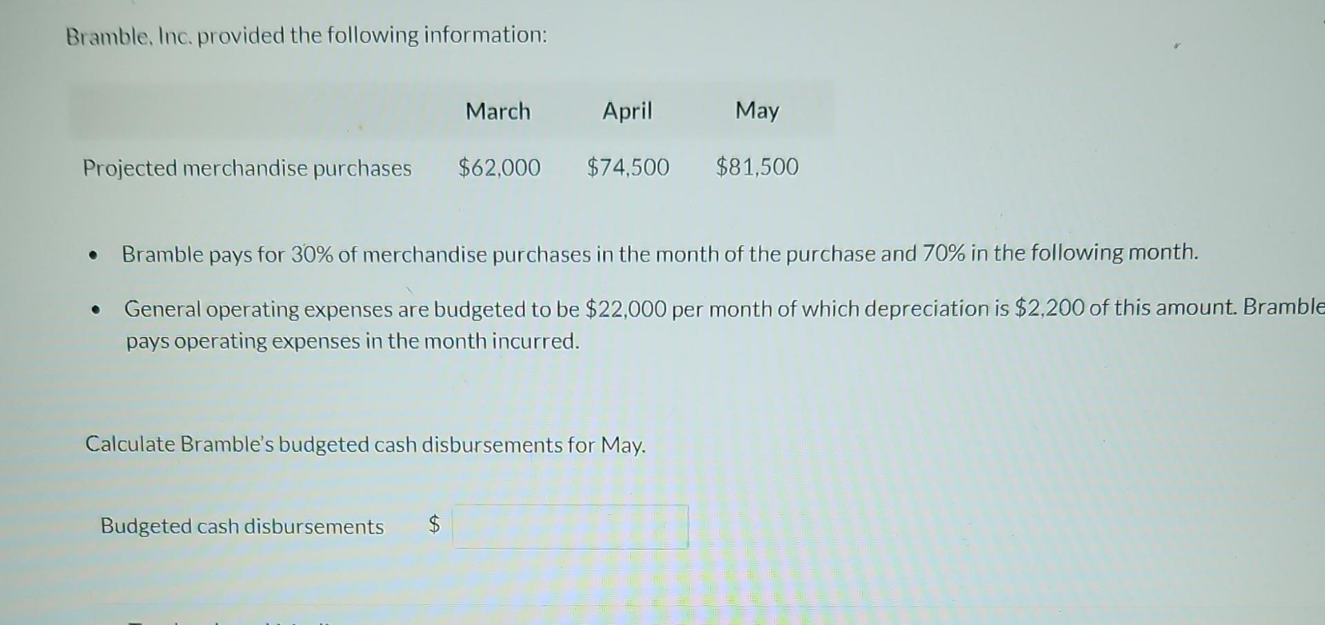 Solved Bramble, Inc. provided the following information: - | Chegg.com