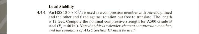 Solved Local Stability 1.4-1 An HSS 10×8×3/16 is used as a | Chegg.com