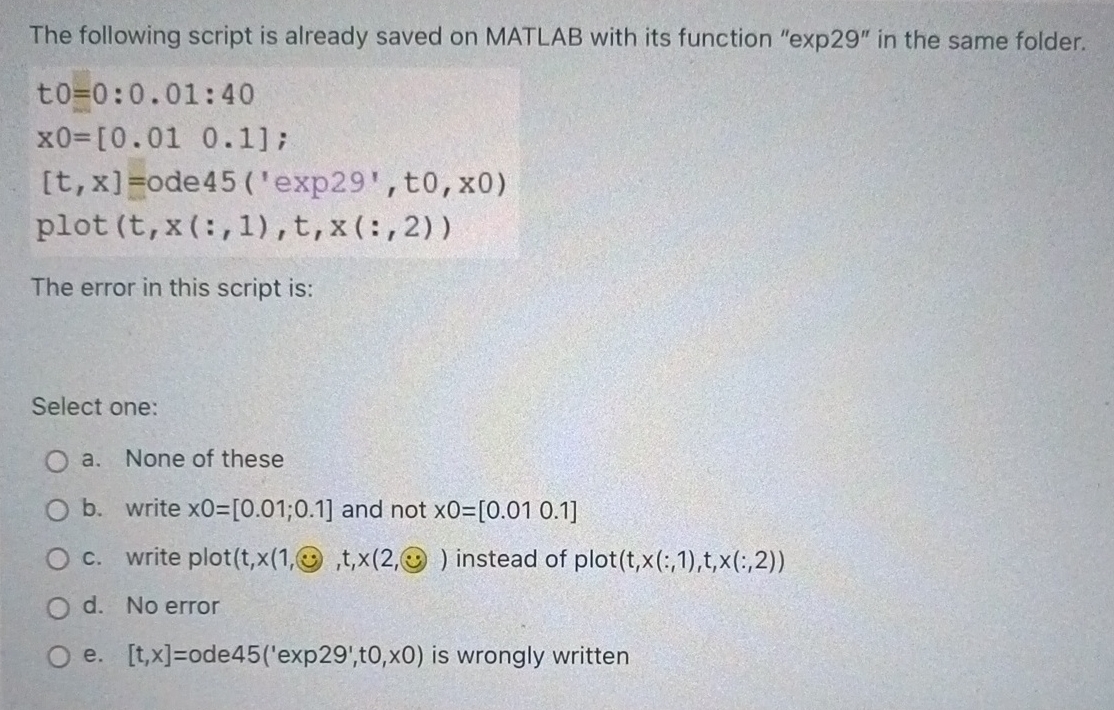 Solved The following script is already saved on MATLAB with | Chegg.com