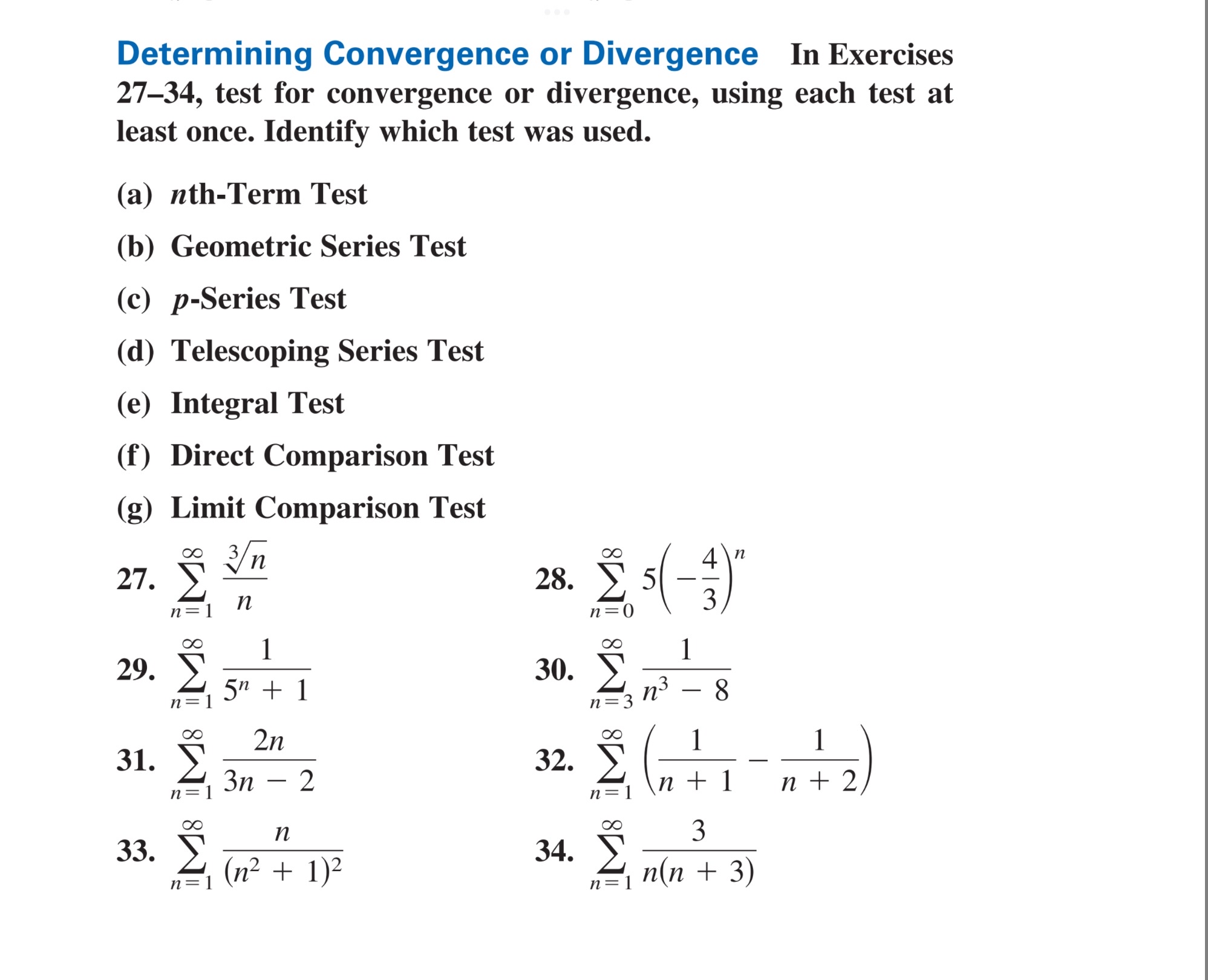 Solved PLEASE DO #28, 29,31,33 ﻿ Determining Convergence or | Chegg.com