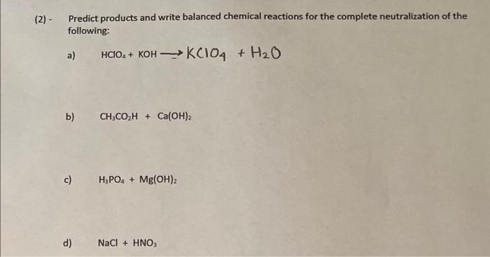 Solved (2) - Predict products and write balanced chemical | Chegg.com