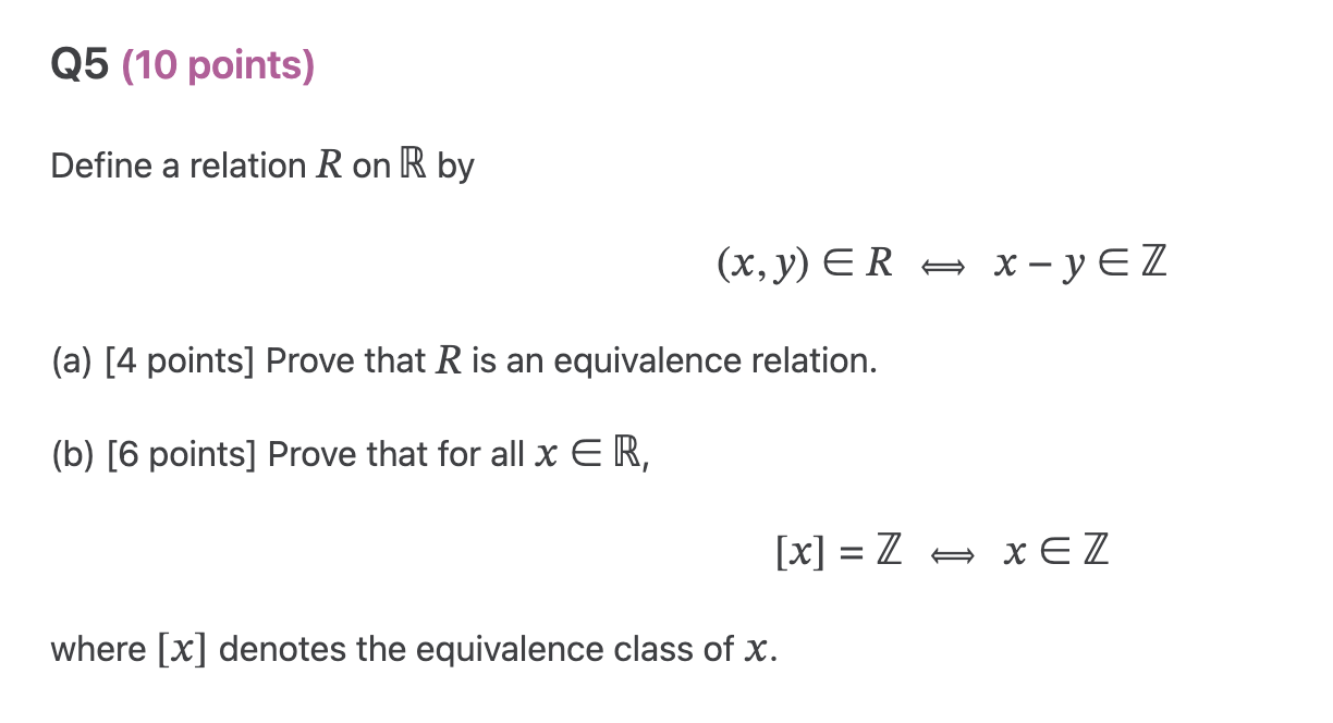 Solved Define a relation R on R by x R y if and only if x − | Chegg.com