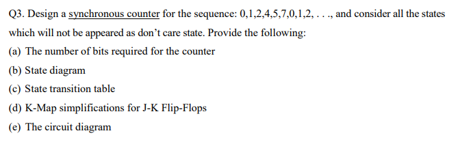 Solved Q3. ﻿Design a synchronous counter for the sequence: | Chegg.com