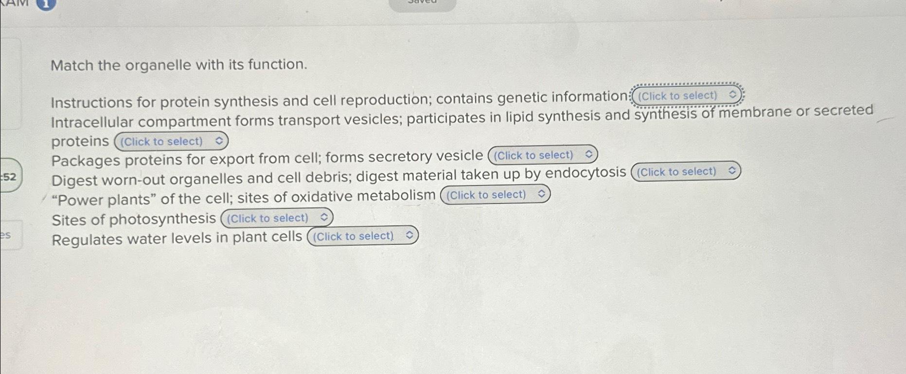 Solved Match the organelle with its function.Instructions | Chegg.com