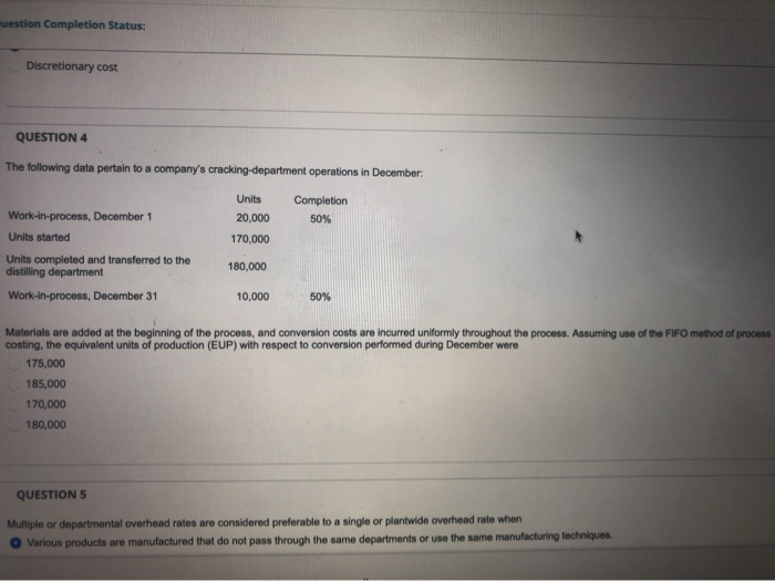 Solved uestion Completion Status: Discretionary cost | Chegg.com