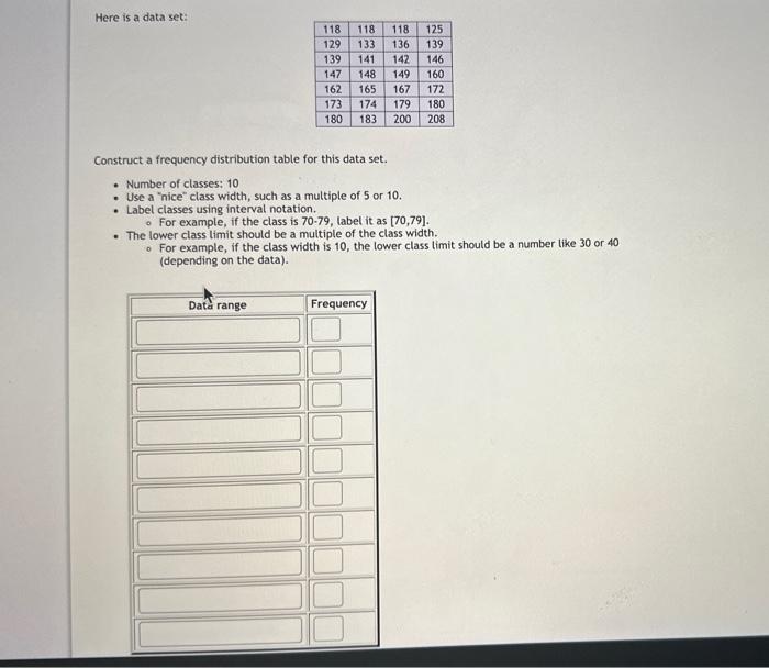 Solved Here is a data set: Construct a frequency | Chegg.com
