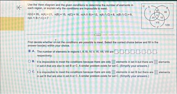 Solved KK Use the Venn diagram and the given conditions to | Chegg.com