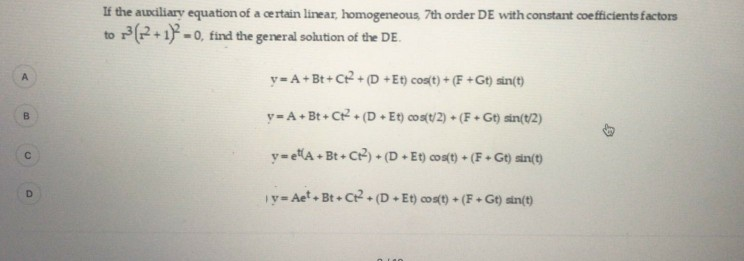 Solved If the auciliary equation of a certain linear, | Chegg.com