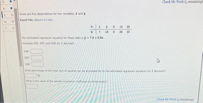 Solved Check My Work ( 5 remaining) Given are five | Chegg.com