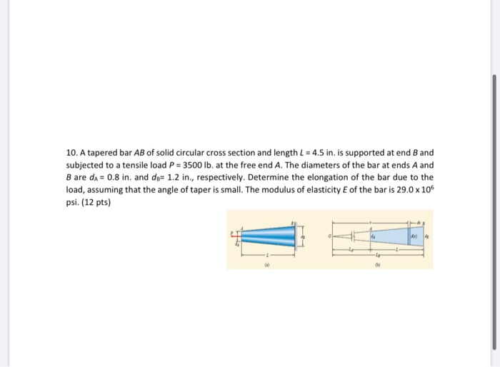 Solved 10. A tapered bar AB of solid circular cross section | Chegg.com