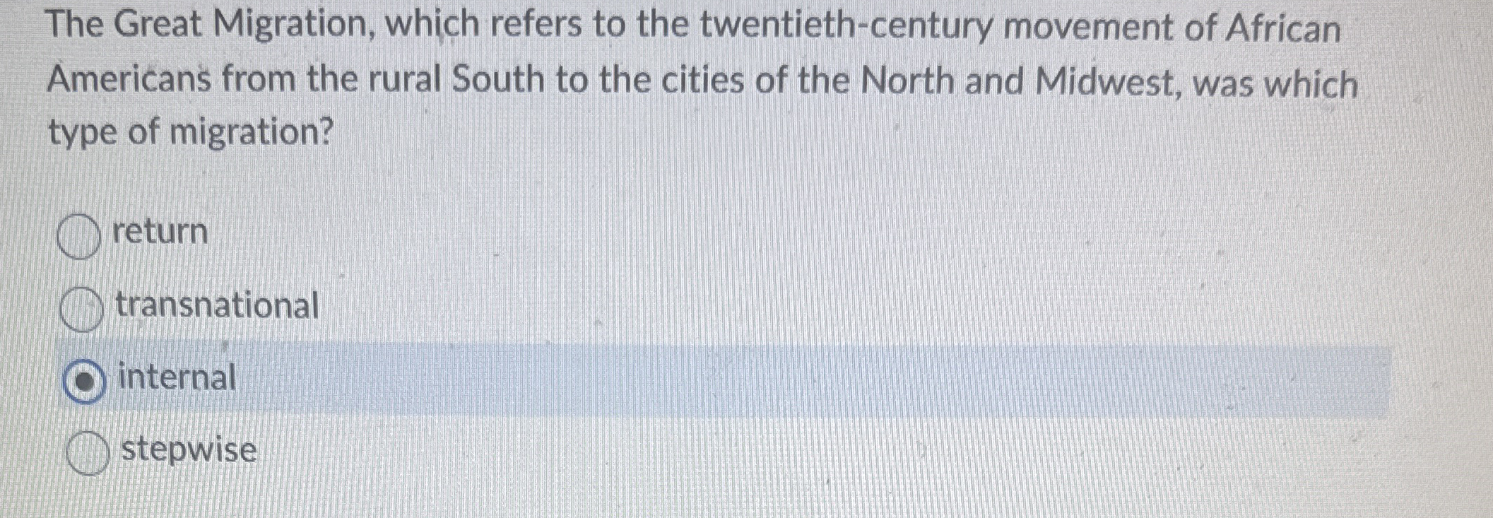 The Great Migration, which refers to the | Chegg.com