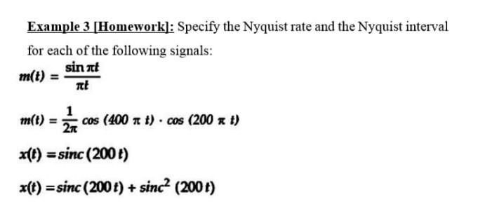 Solved Example 3 [Homework]: Specify the Nyquist rate and | Chegg.com