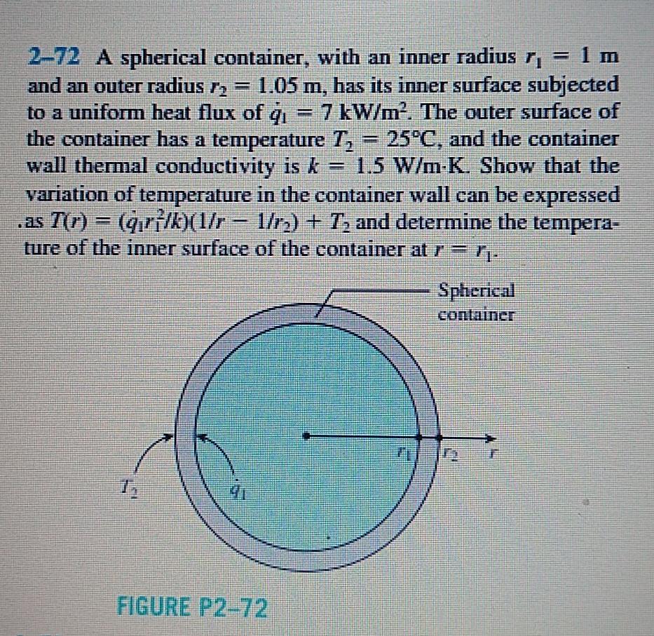 Solved 2–72 A spherical container, with an inner radius r, = | Chegg.com