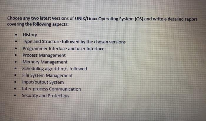 Solved Choose any two latest versions of UNIX/Linux | Chegg.com
