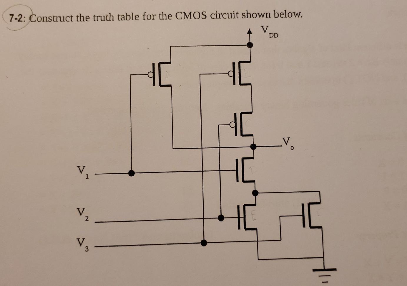 Solved 7-2: Construct the truth table for the CMOS circuit | Chegg.com