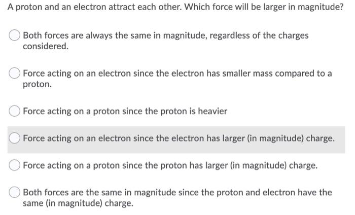 Solved A proton and an electron attract each other. Which | Chegg.com