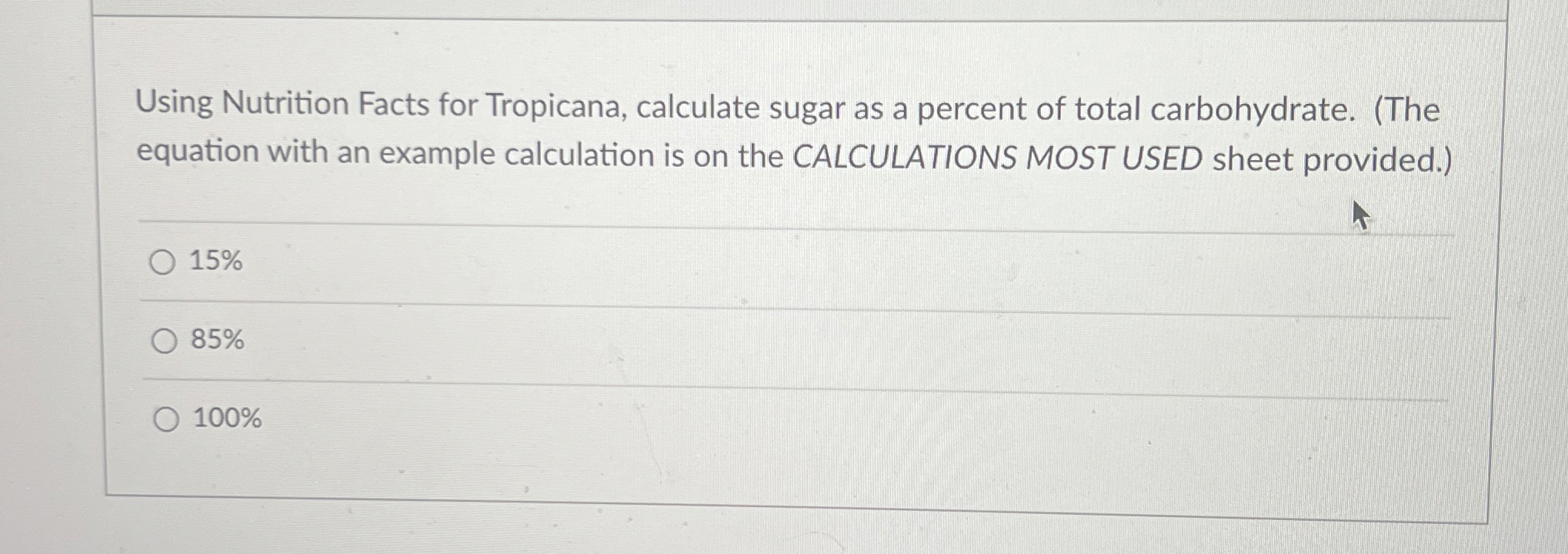 Solved Using Nutrition Facts for Tropicana, calculate sugar | Chegg.com