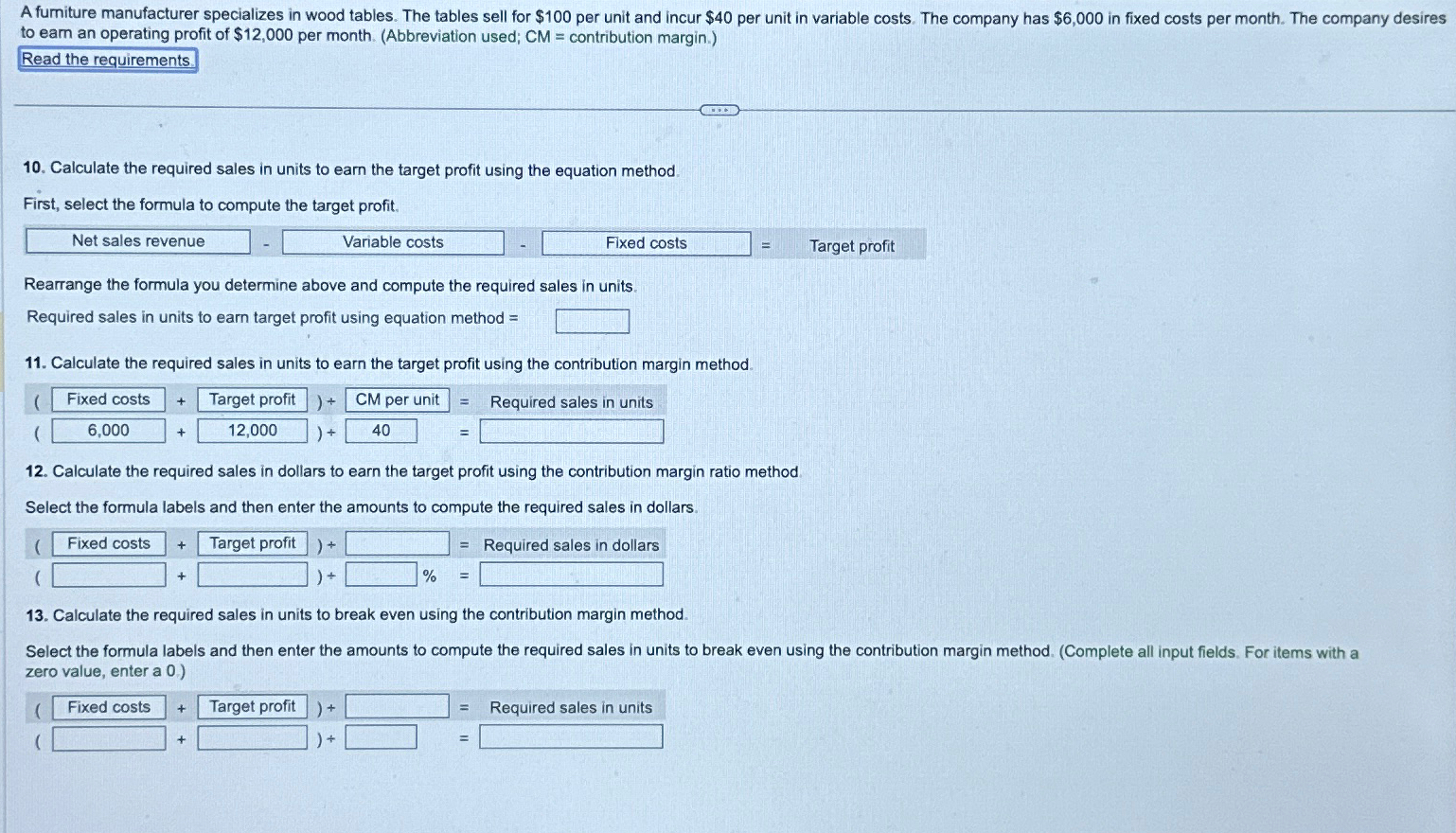 Solved A furniture manufacturer specializes in wood tables. | Chegg.com