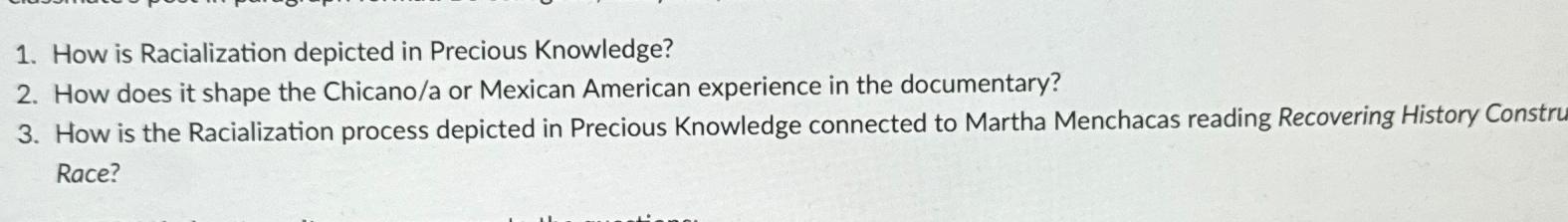 Solved How is Racialization depicted in Precious | Chegg.com