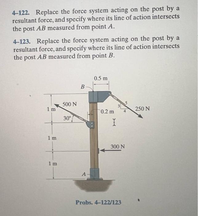 Solved 4-122. Replace the force system acting on the post by | Chegg.com