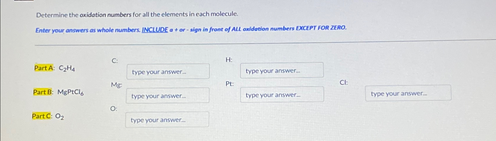 Determine the oxidation numbers for all the elements | Chegg.com