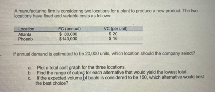 Solved A manufacturing firm is considering two locations for | Chegg.com