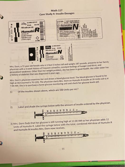Solved Math 117 Case Study 4: Insulin Dosages ce 10 L -210 | Chegg.com