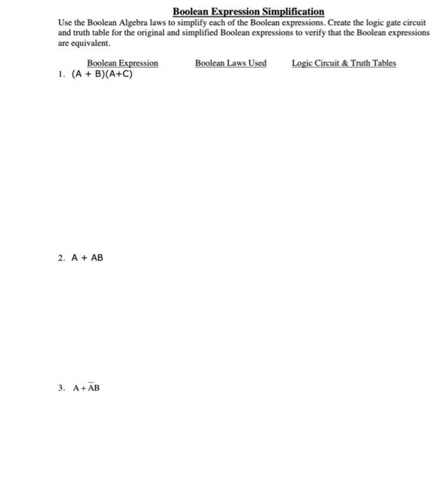 Solved Boolean Expression Simplification Use the Boolean | Chegg.com Solved Boolean Expression Simplification Use the Boolean | Chegg.com