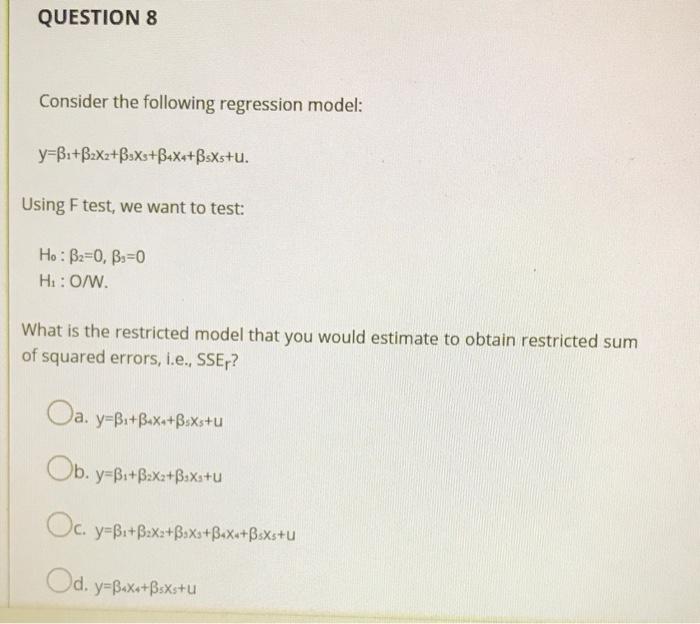 Solved Consider The Following Regression Model