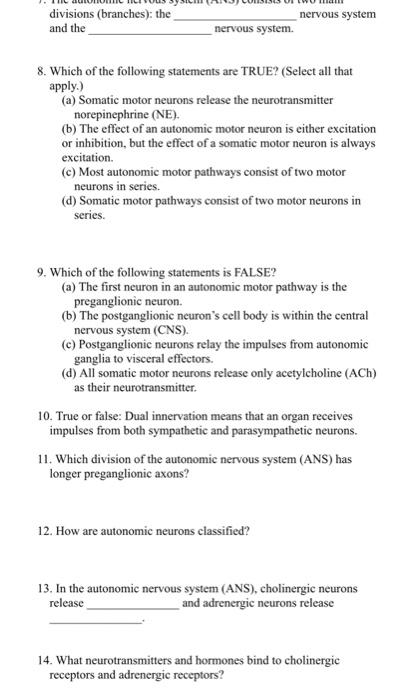 [Solved]: divisions (branches): the nervous system and the