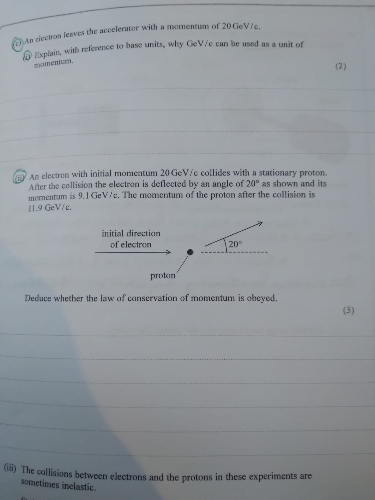 Solved (c) ﻿An electron leaves the accelerator with a | Chegg.com