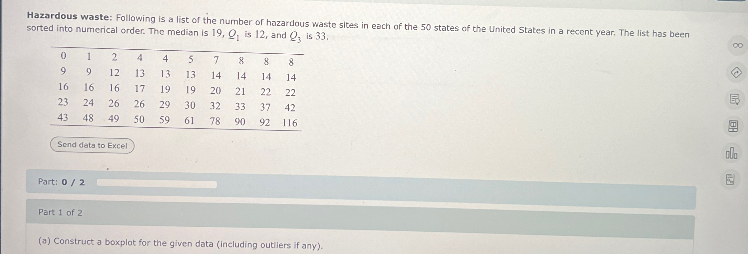 Solved Hazardous waste: Following is a list of the number of | Chegg.com