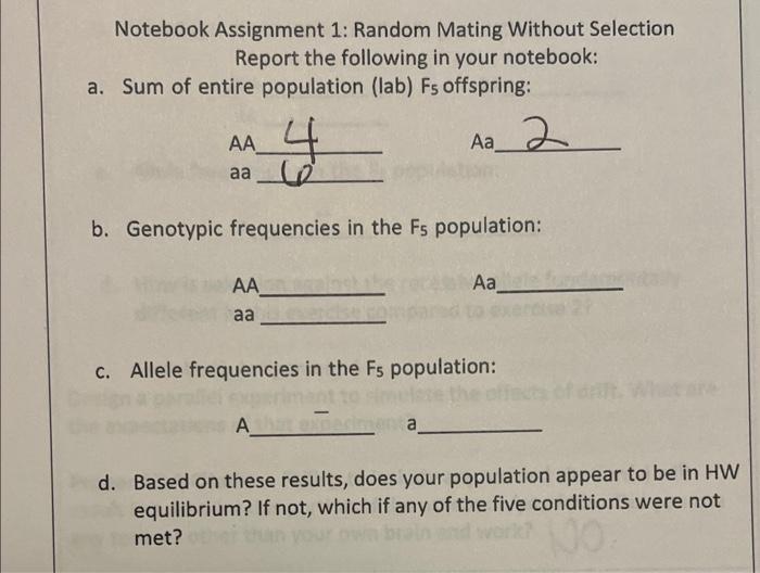 Notebook Assignment 1: Random Mating Without | Chegg.com