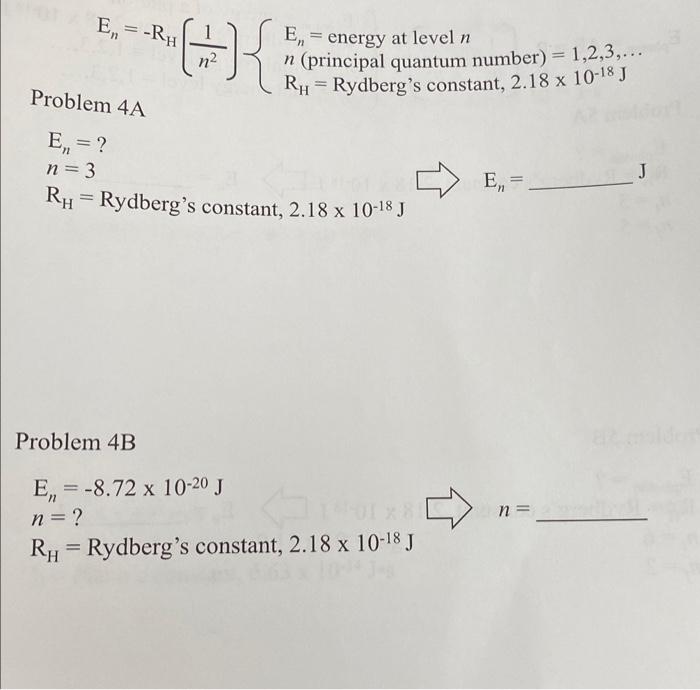 Solved En=−RH(n21)⎩⎨⎧En= energy at level nn (principal | Chegg.com