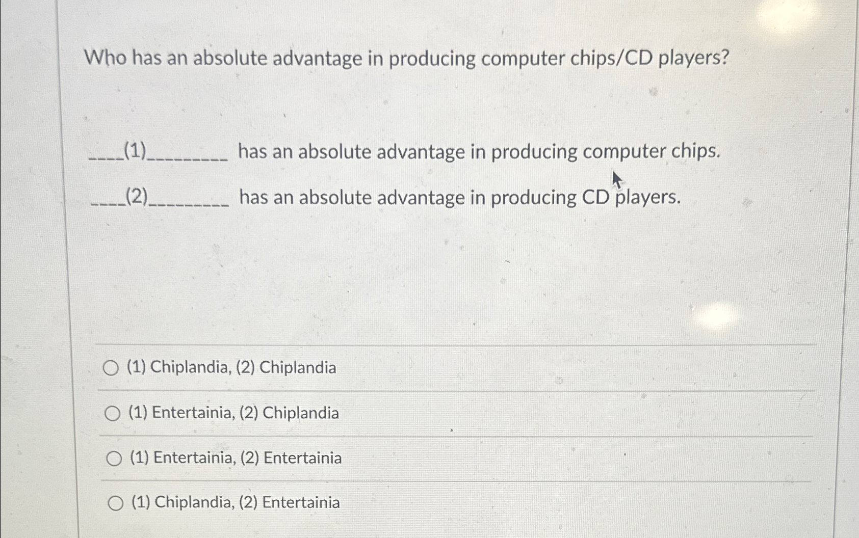 Solved Who has an absolute advantage in producing computer | Chegg.com