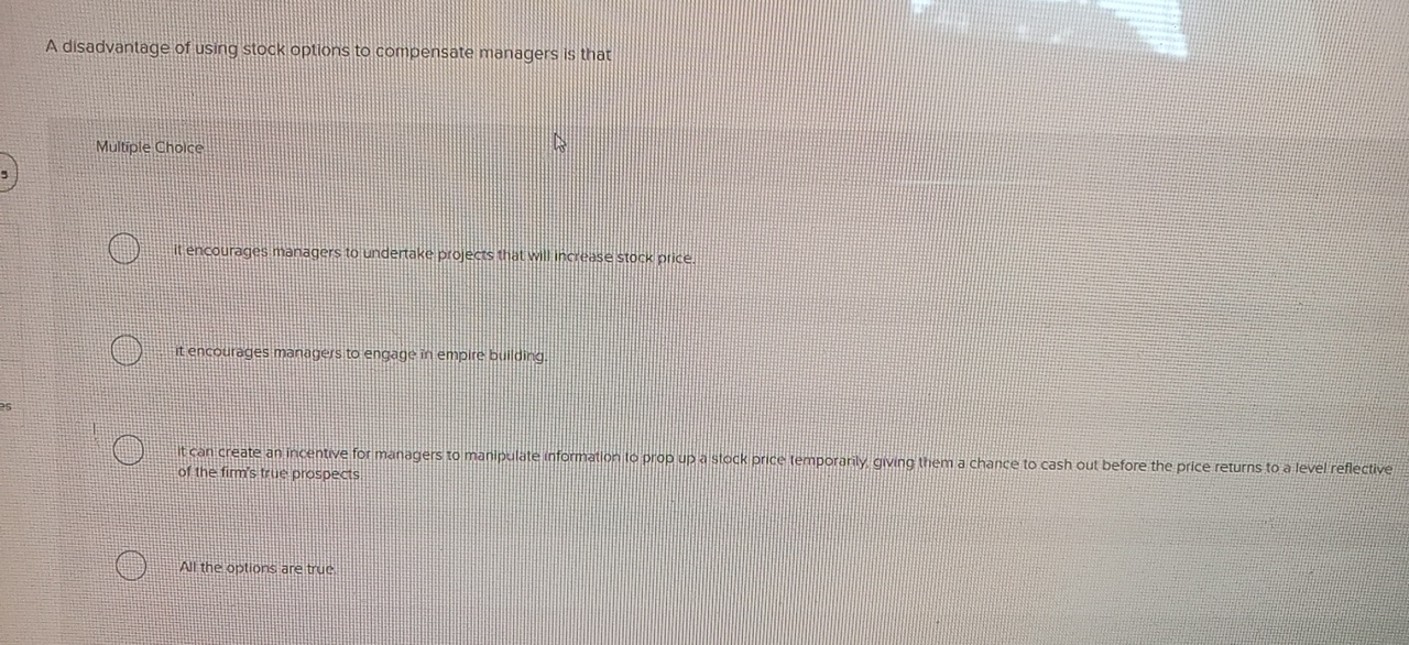 Solved A disadvantage of using stock options to compensate | Chegg.com