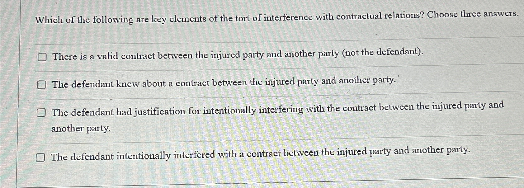 Solved Which of the following are key elements of the tort | Chegg.com