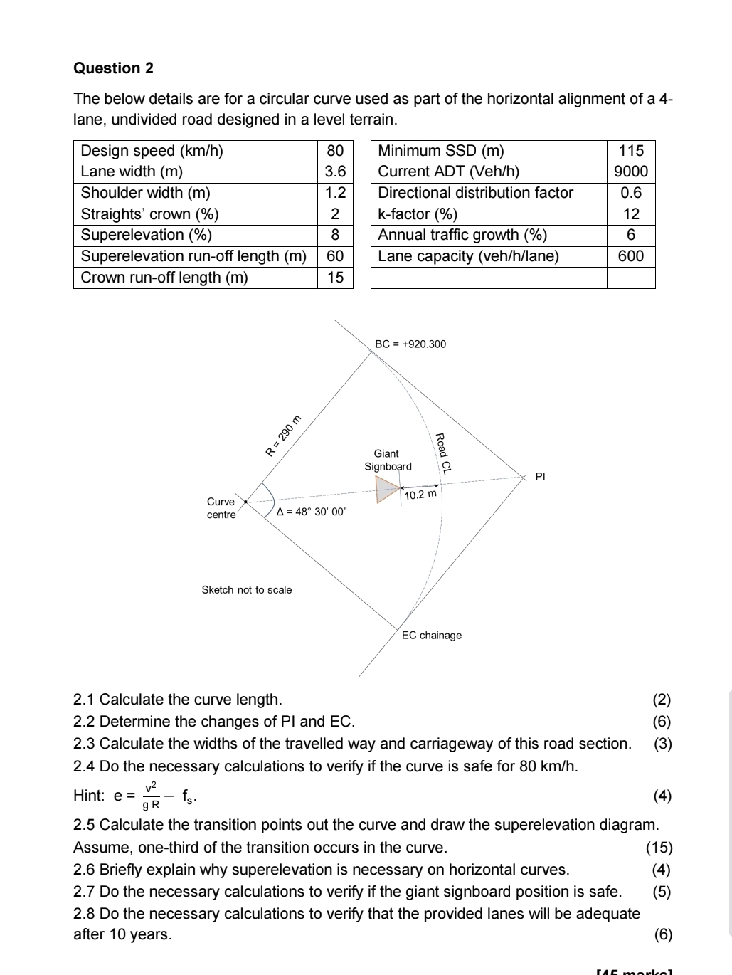 Solved Question 2The below details are for a circular curve | Chegg.com