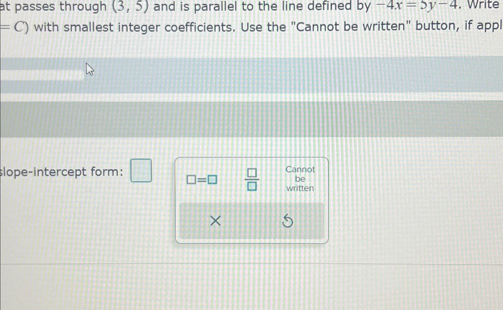 Solved t passes through (3,5) ﻿and is parallel to the line | Chegg.com