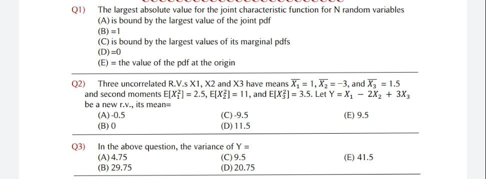 Solved Q1) The largest absolute value for the joint | Chegg.com