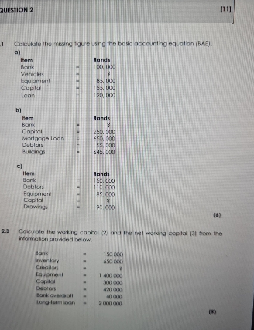 Solved QUESTION 2[11]1 ﻿Calculate the missing figure using | Chegg.com