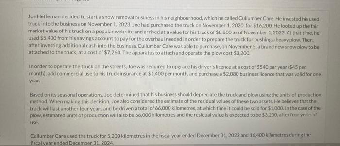Solved Joe Heffernan decided to start a snow removal | Chegg.com